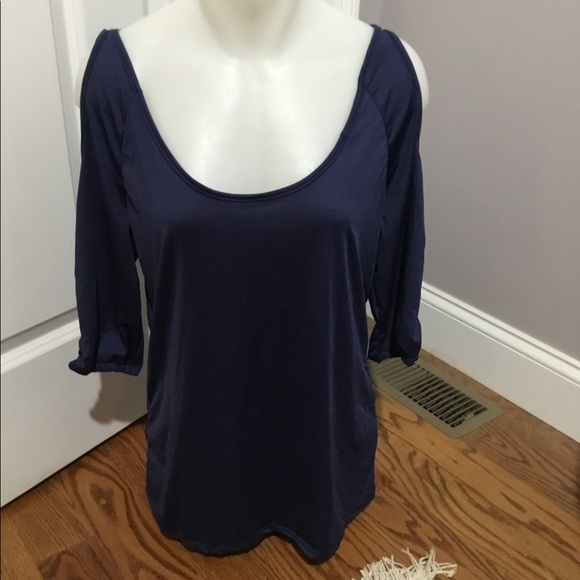 Tops | 21 Cut Out Shoulder Top Navy Blue Color | Poshmark